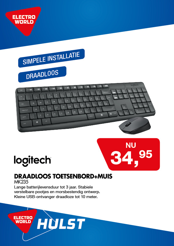 Logitech Draadloos toetsenbord+muis MK235 | Electro World Hulst
